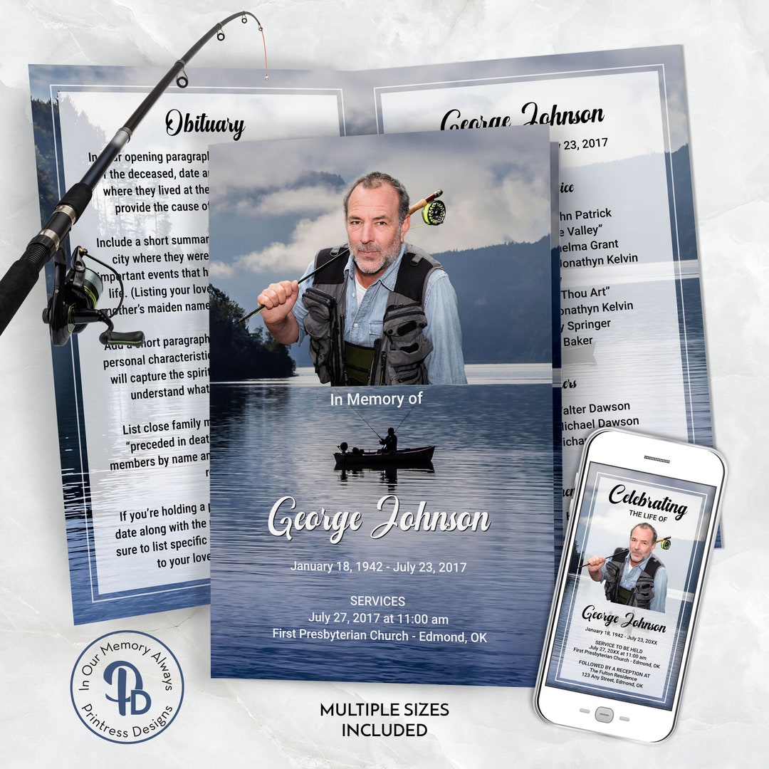 Blue Lake Fishing Funeral Program Template, Celebration of Life ...
