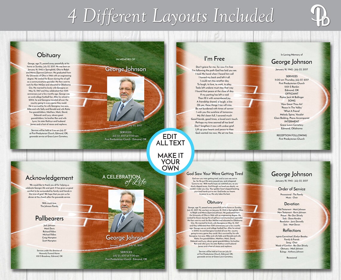 Baseball Fan Funeral Program Template Obituary/Order of | Etsy