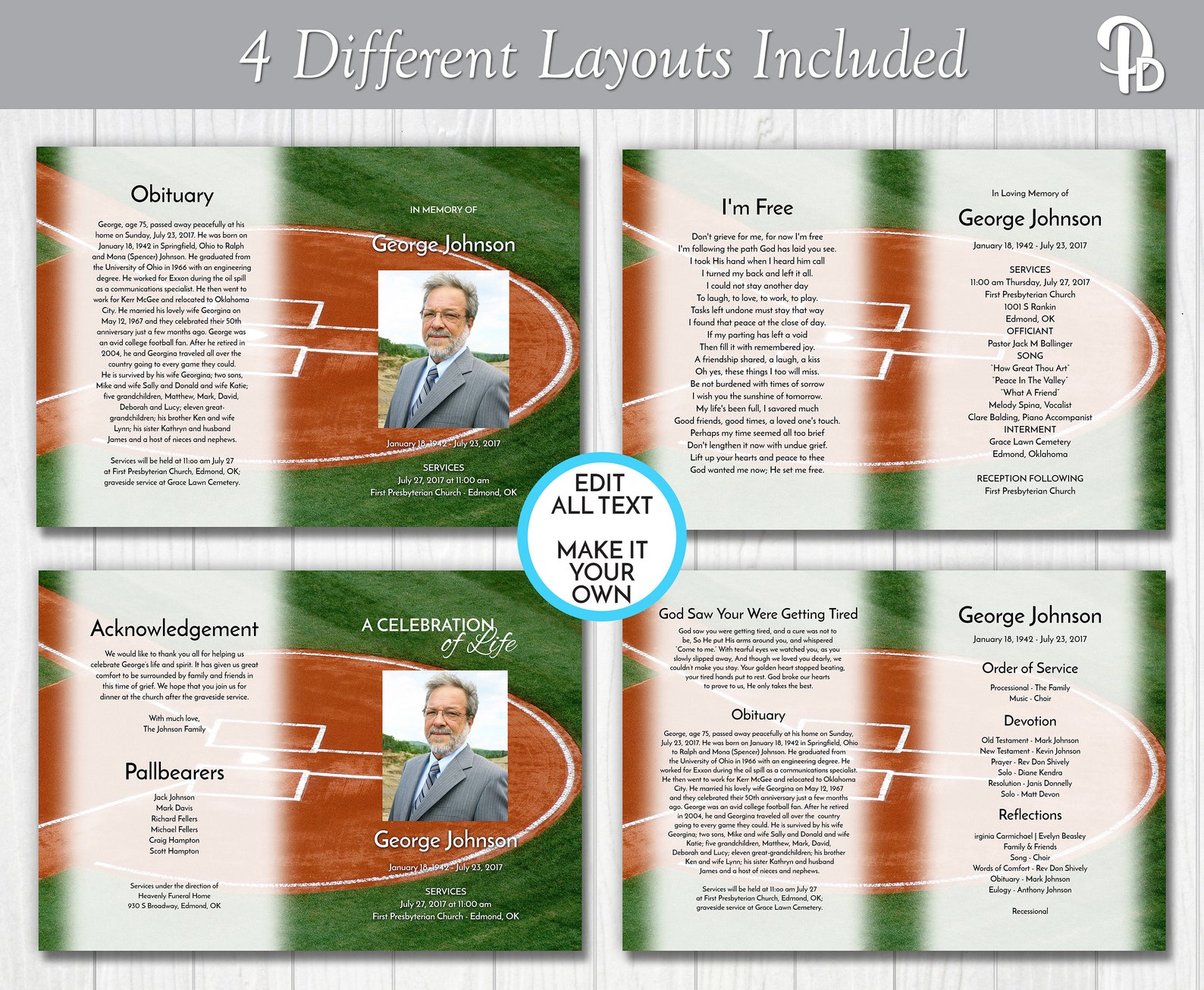Baseball Fan Funeral Program Template Obituary/Order of | Etsy