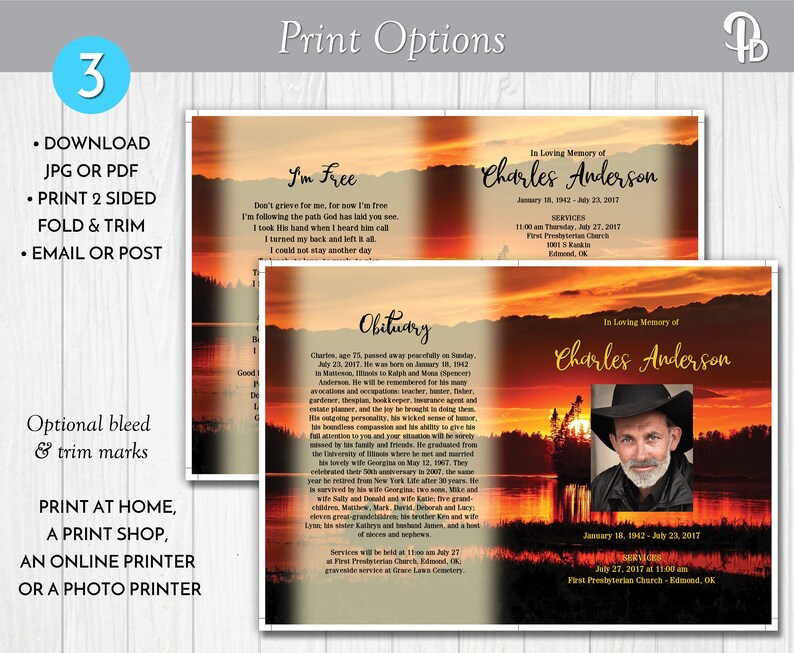 Sunset Fishing Funeral Program Template Obituary/order of | Etsy