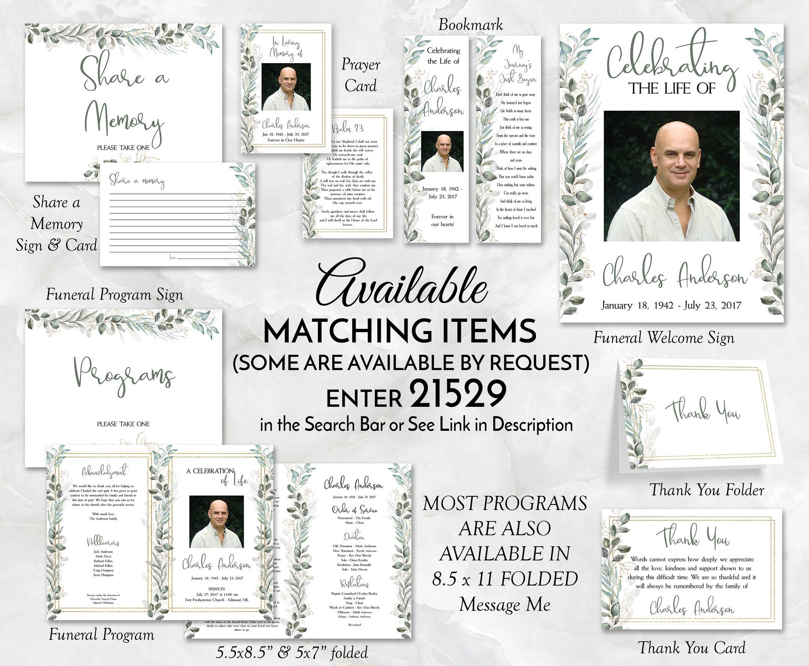 Greenery Border Funeral Program Obituary Template - Etsy