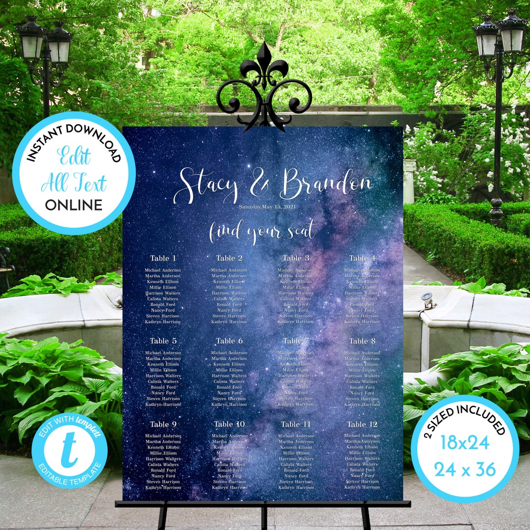 Celestial Night Wedding Seating Chart and Placecards, Wedding Seating ...