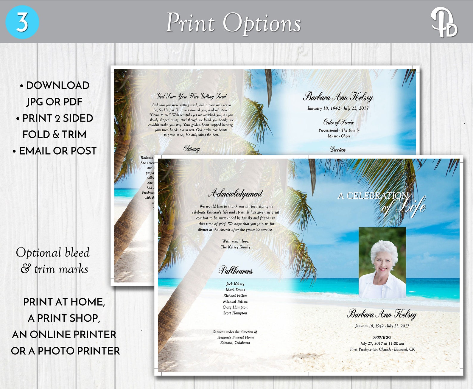 Tropical Beach Funeral Program Template, Obituary/order of Service ...