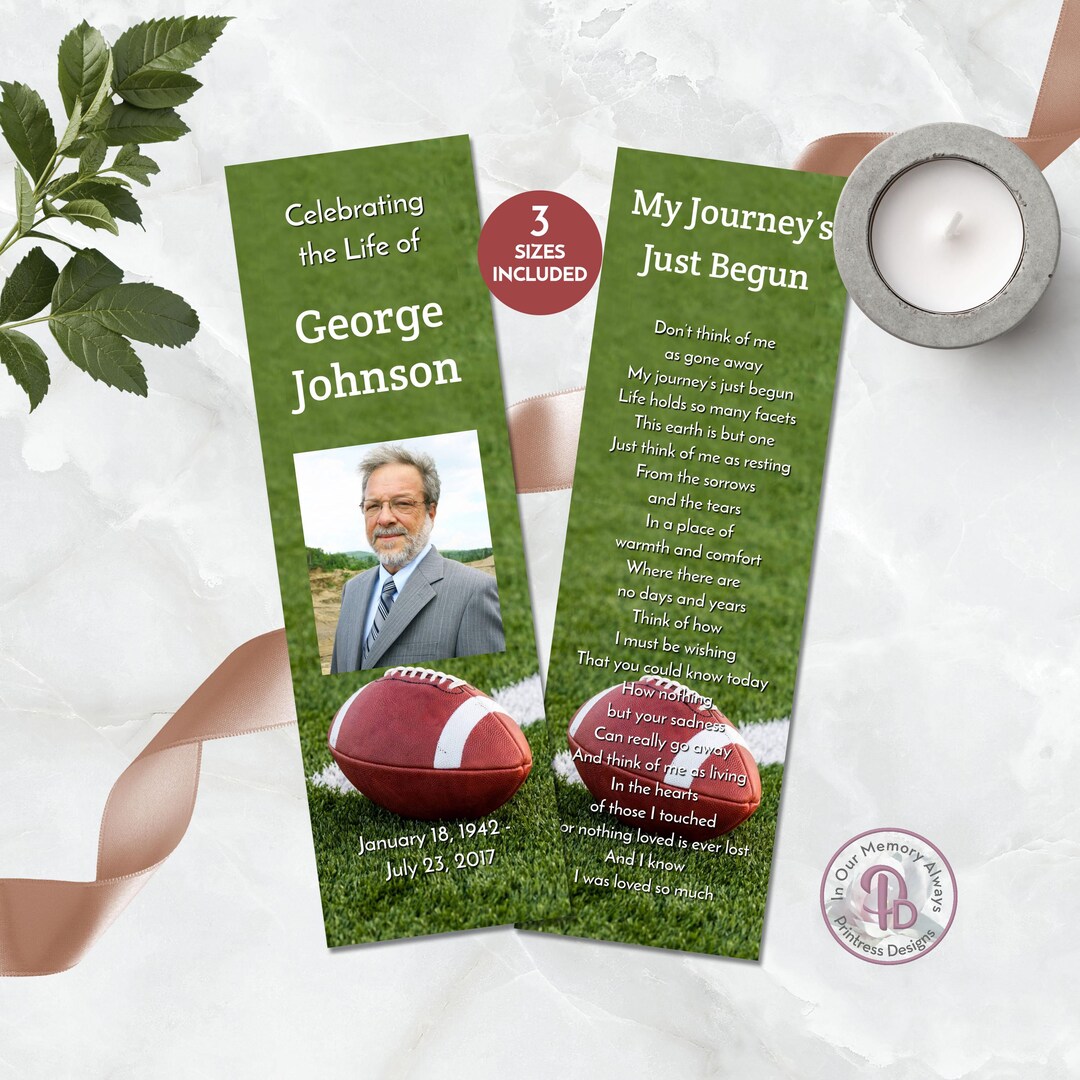 Football Printable Funeral Bookmark Template, Sports Editable Memorial ...