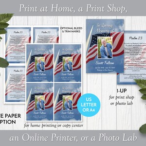 Patriotic Funeral Keepsake Prayer Card, Memorial Favor, Celebration of ...