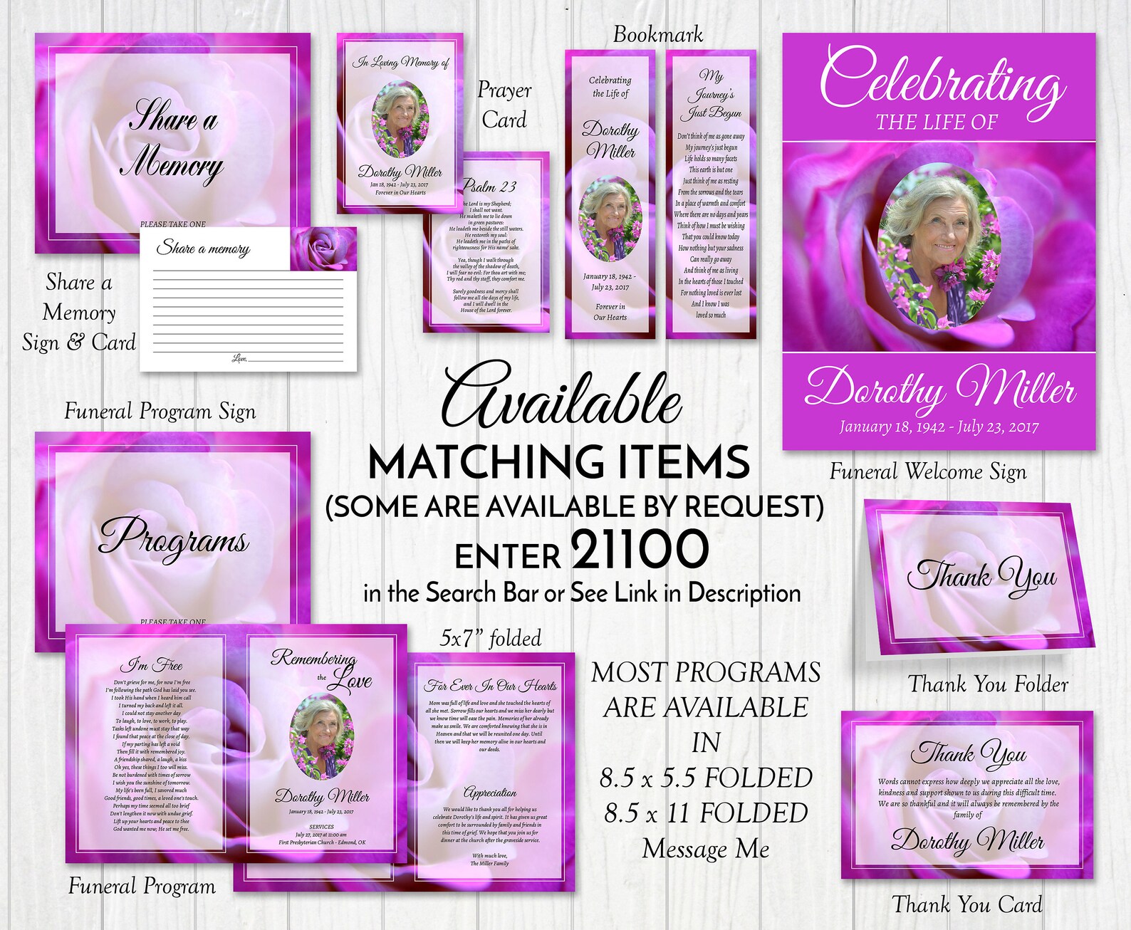 Fuchsia Rose Funeral Program Template, Obituary/order of Service ...
