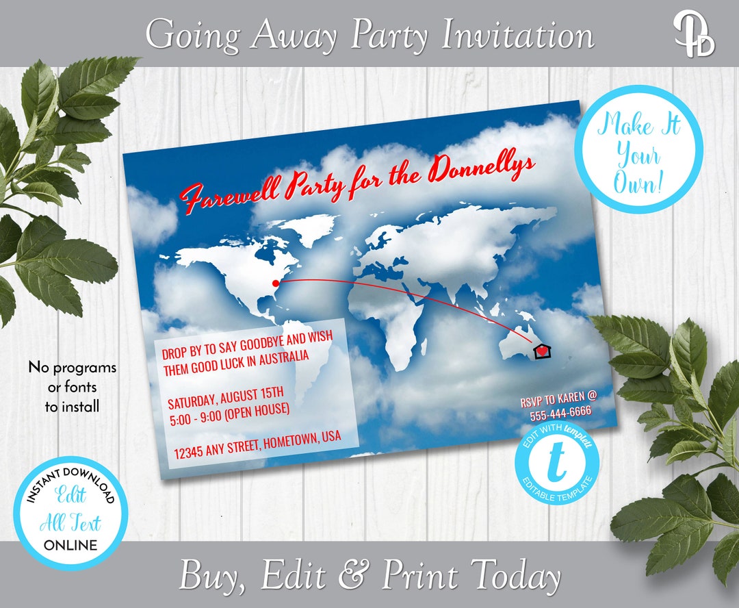 World Map Farwell Party Invitation, Moving Party Invitation, Going Away ...