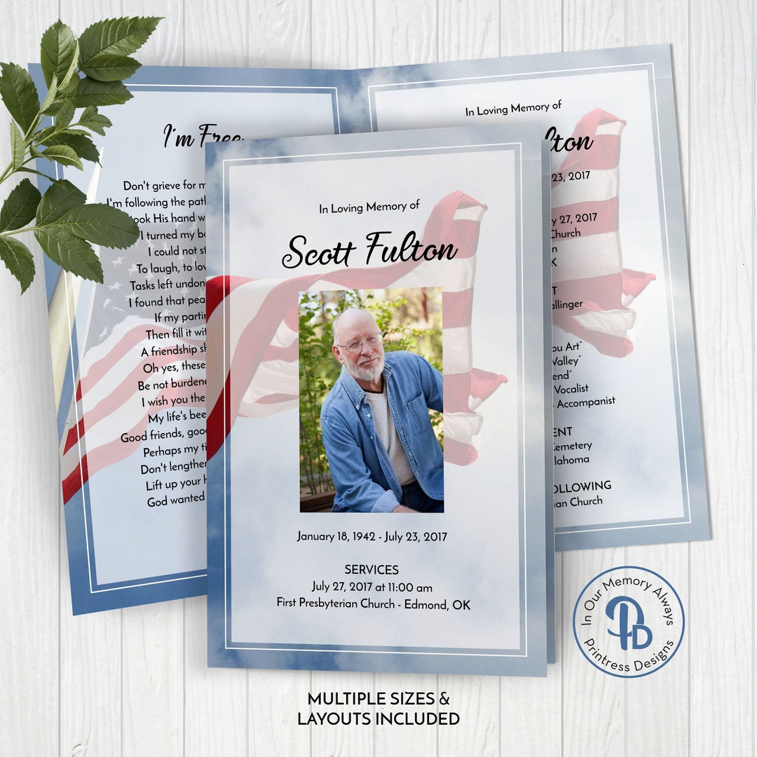 Patriotic Funeral Program Template, Obituary, Order of Service Template ...