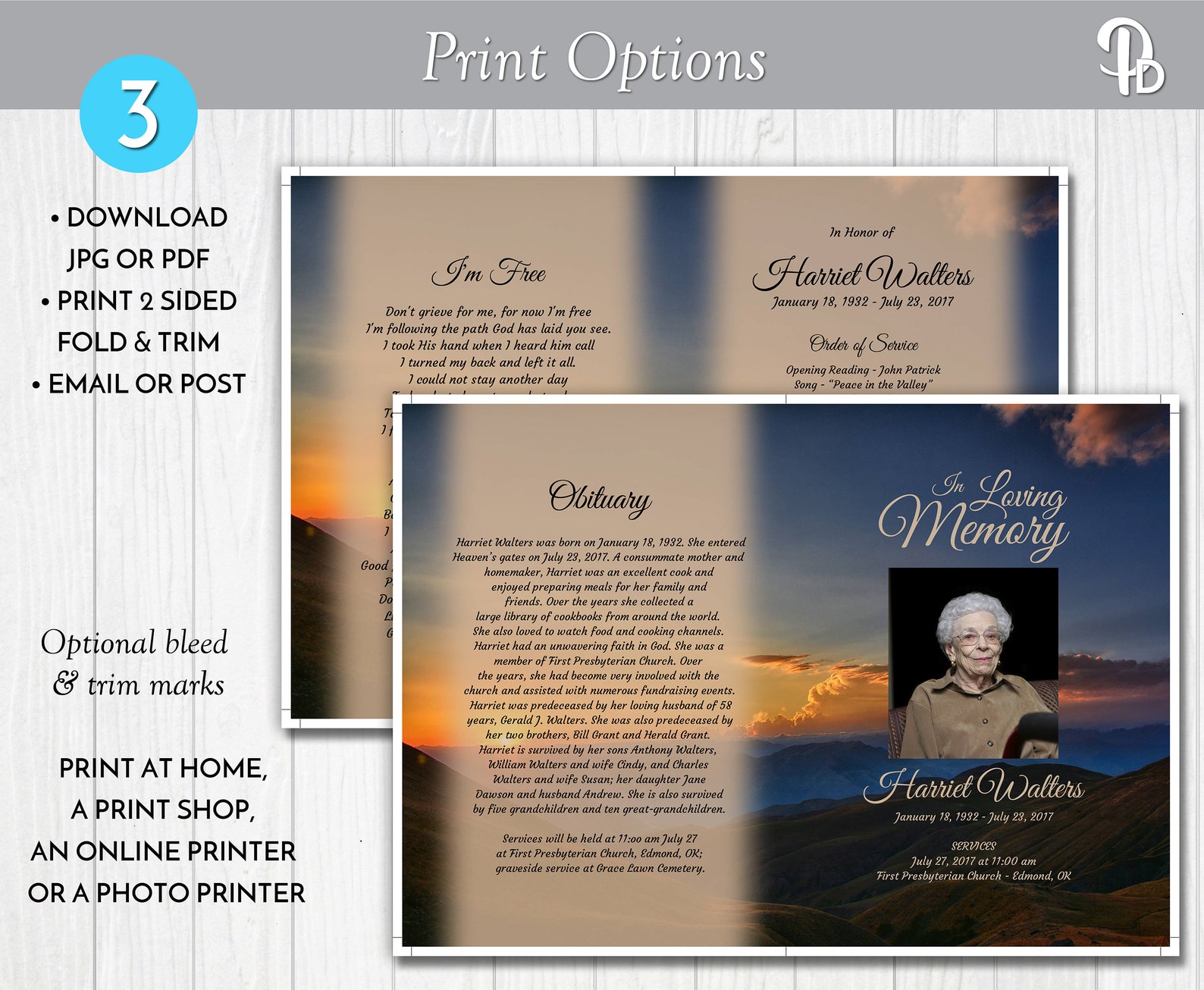 Sunrise Over the Hills Funeral Program Template, Obituary/order of ...