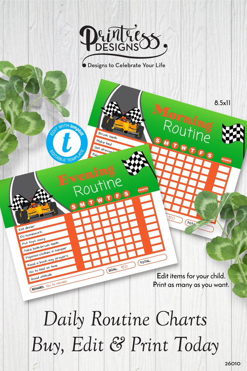Race Car Children's Daily Routine Charts Morning Routine | Etsy