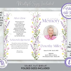 Spring Wildflowers Funeral Program, Obituary Template, Celebration of ...
