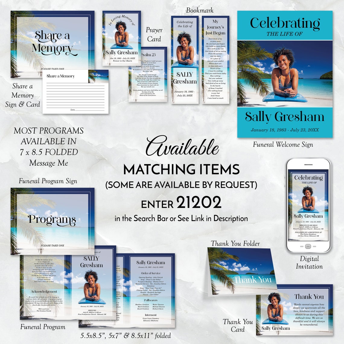 Tropical Beach Funeral Program Template, Celebration of Life Memorial ...