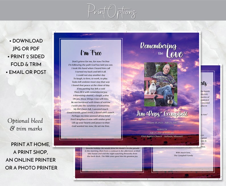 Desert Sunrise Funeral Program, Obituary Template, Celebration of Life ...