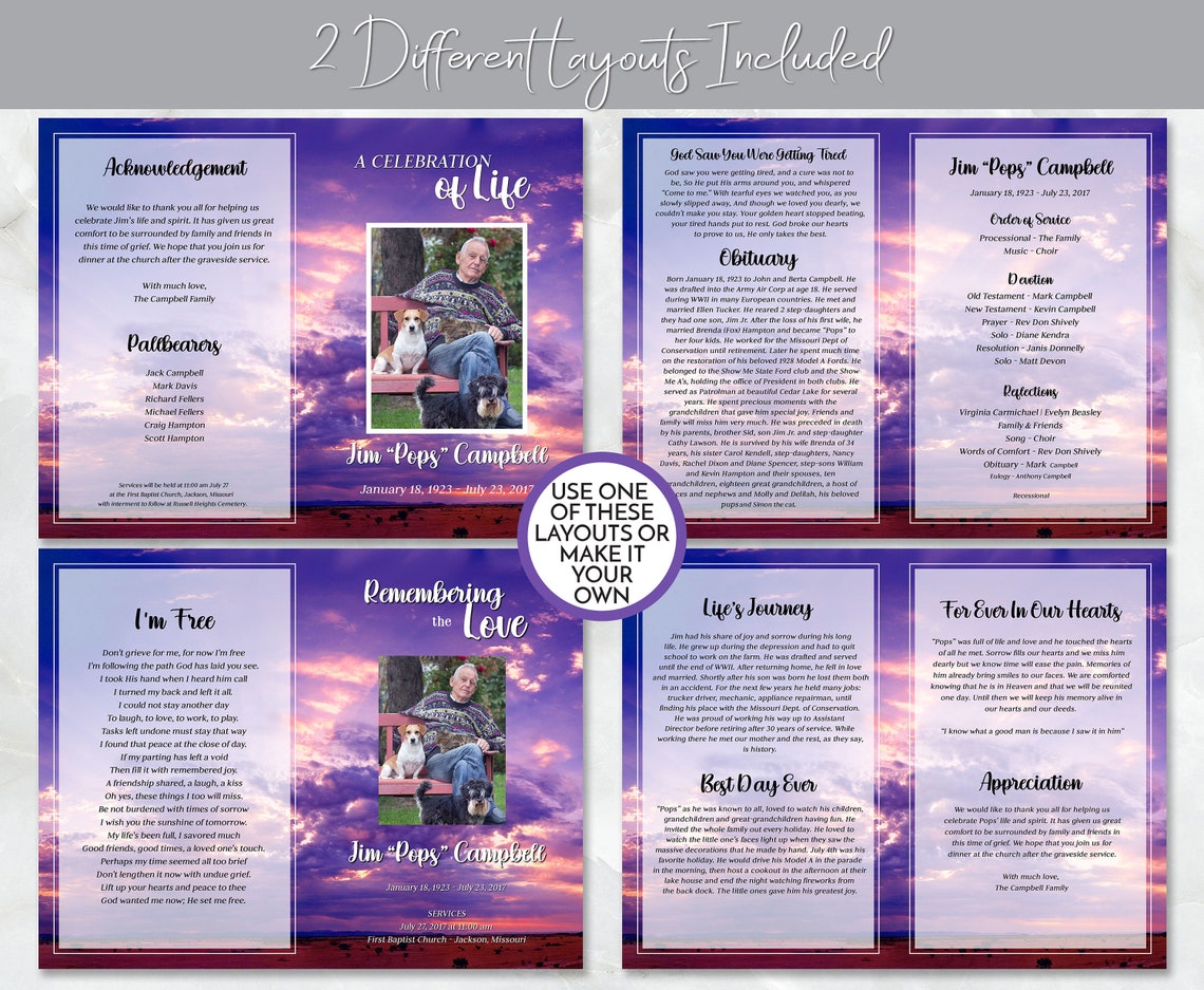 Desert Sunrise Funeral Program Obituary Template Celebration | Etsy