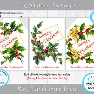 Christmas Holly Gift Tags Template, Holiday Ornament Gift Tags, 2x3 ...