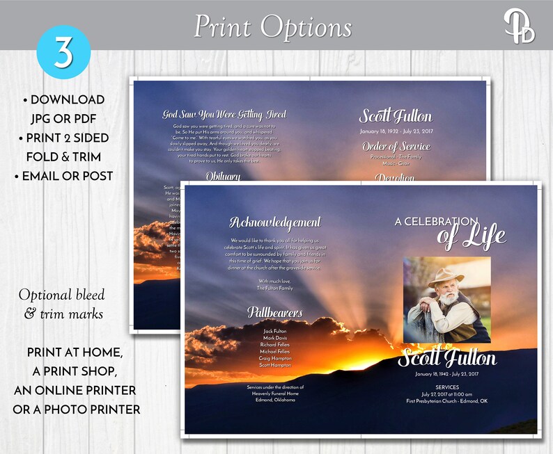 Sunset Sunrays Funeral Program Template Obituary/order of - Etsy