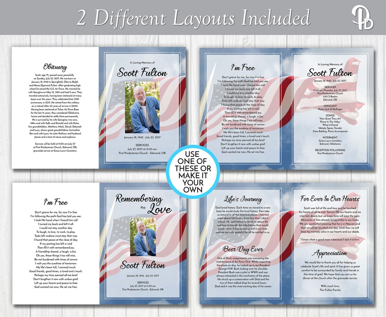 Patriotic Funeral Program Template Obituary Order of Service - Etsy