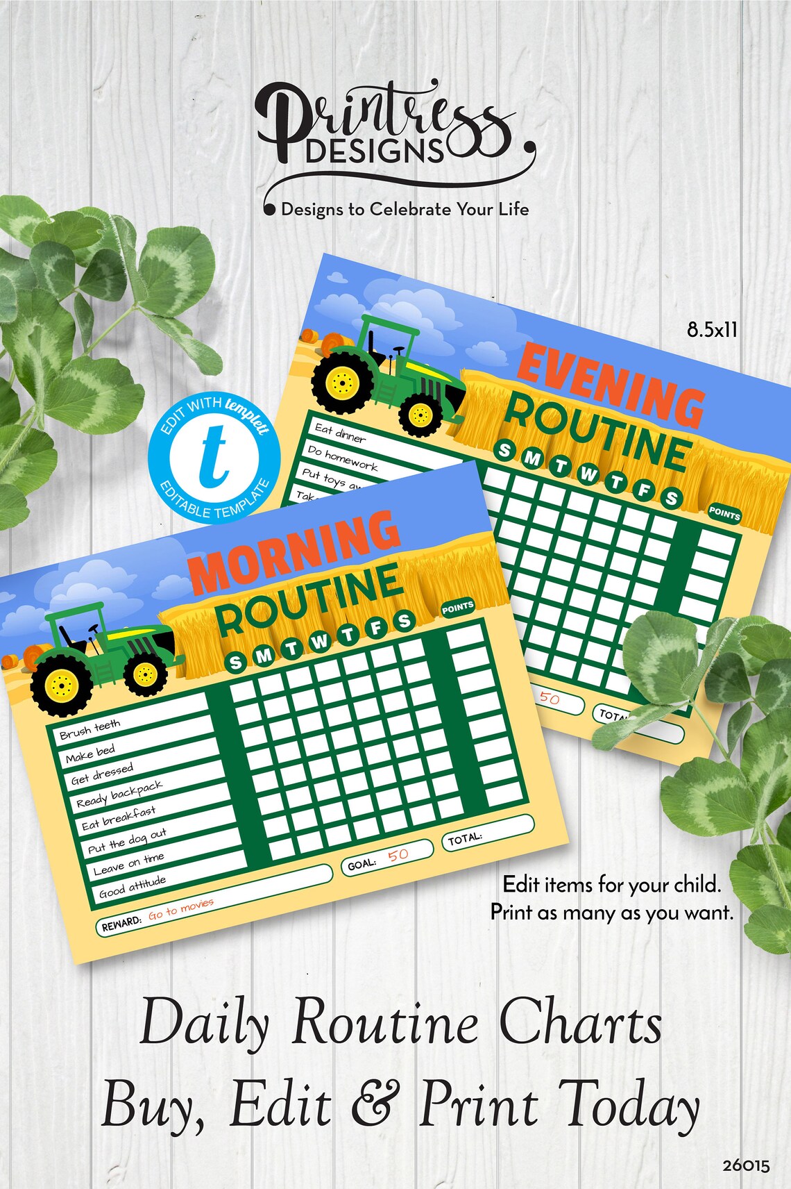 Tractor Children's Daily Routine Charts Morning Routine | Etsy