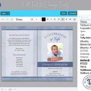 Classic Blue Funeral Program Template, Obituary-order of Service ...
