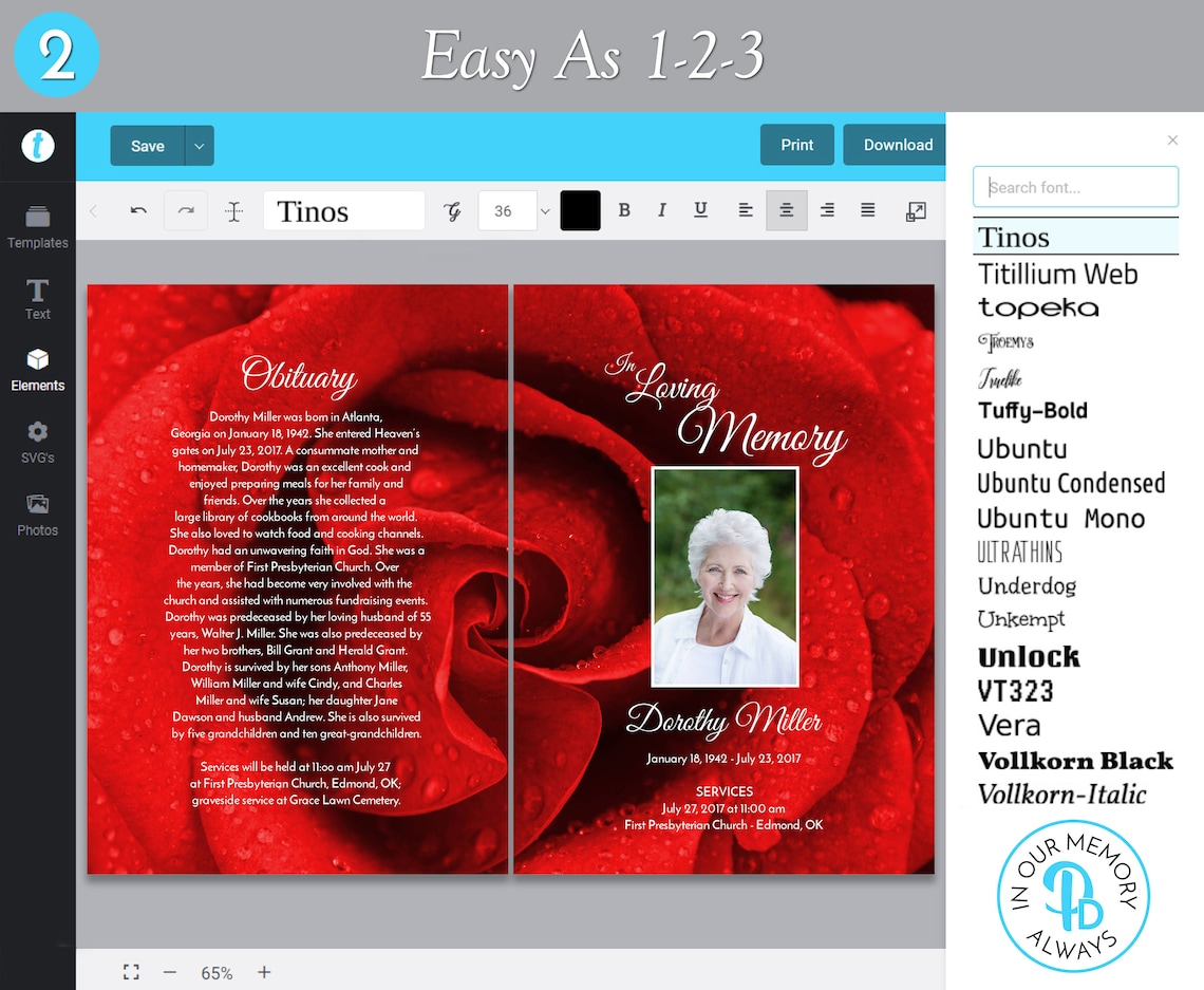 Red Rose Funeral Program Template, Obituary/order of Service Template ...
