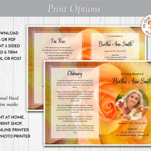 Orange Rose Funeral Program Template, Obituary/order of Service ...