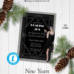 Roaring 20s Flapper New Year's Party Invitation, 4 Different Templates ...