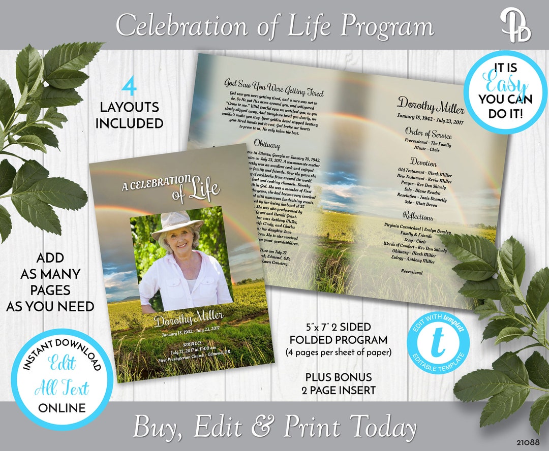 Double Rainbow Funeral Program Template, Obituary/order of Service ...