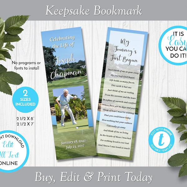 Golf Memorial Cards Template - Etsy