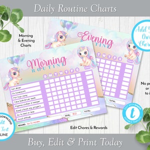 Pastel Unicorn Rainbow Children's Daily Routine Charts, Morning Routine ...