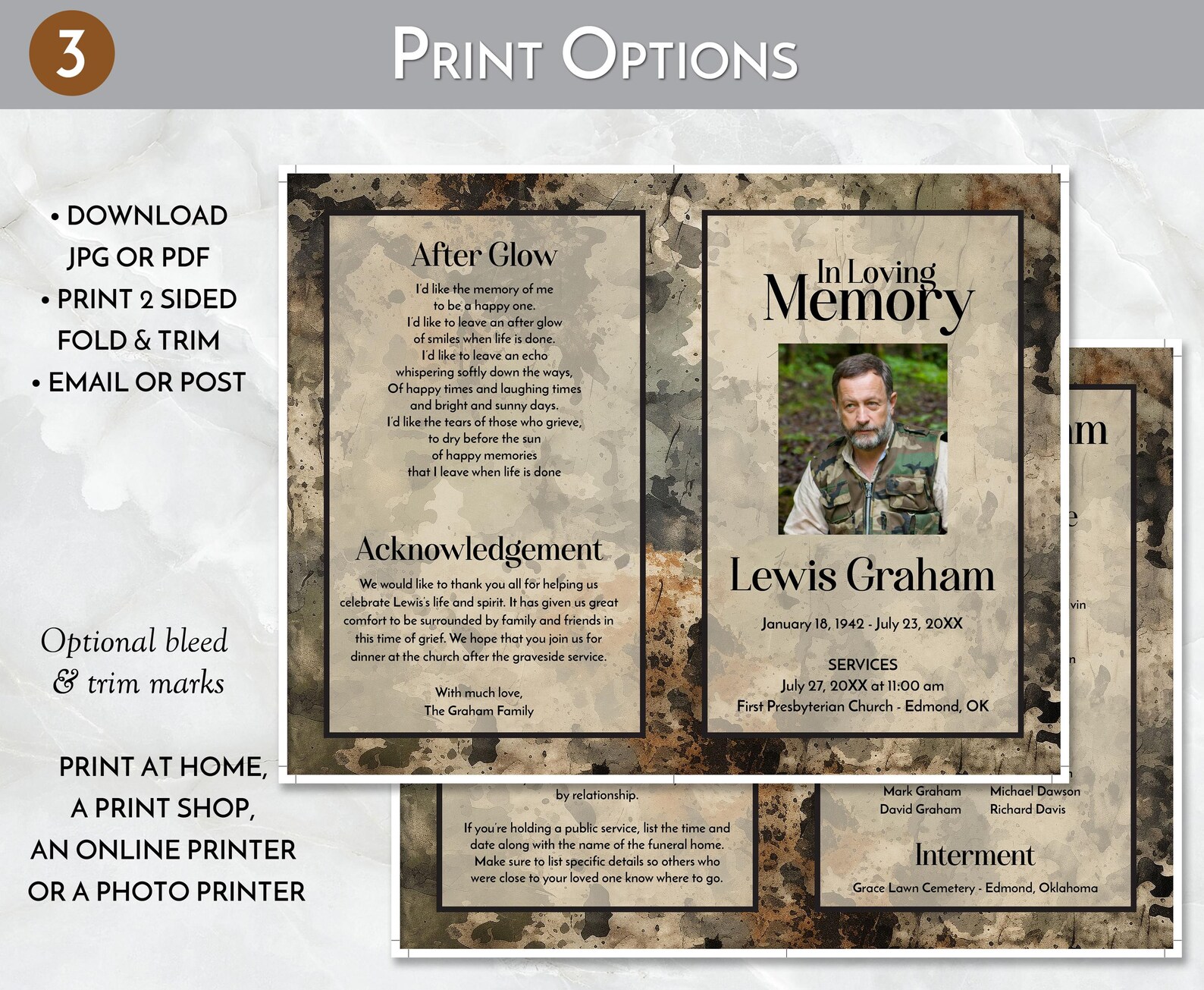 Camouflage Funeral Program Template, Memorial Service Bulletin for ...