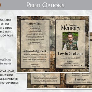 Camouflage Funeral Program Template, Memorial Service Bulletin for ...