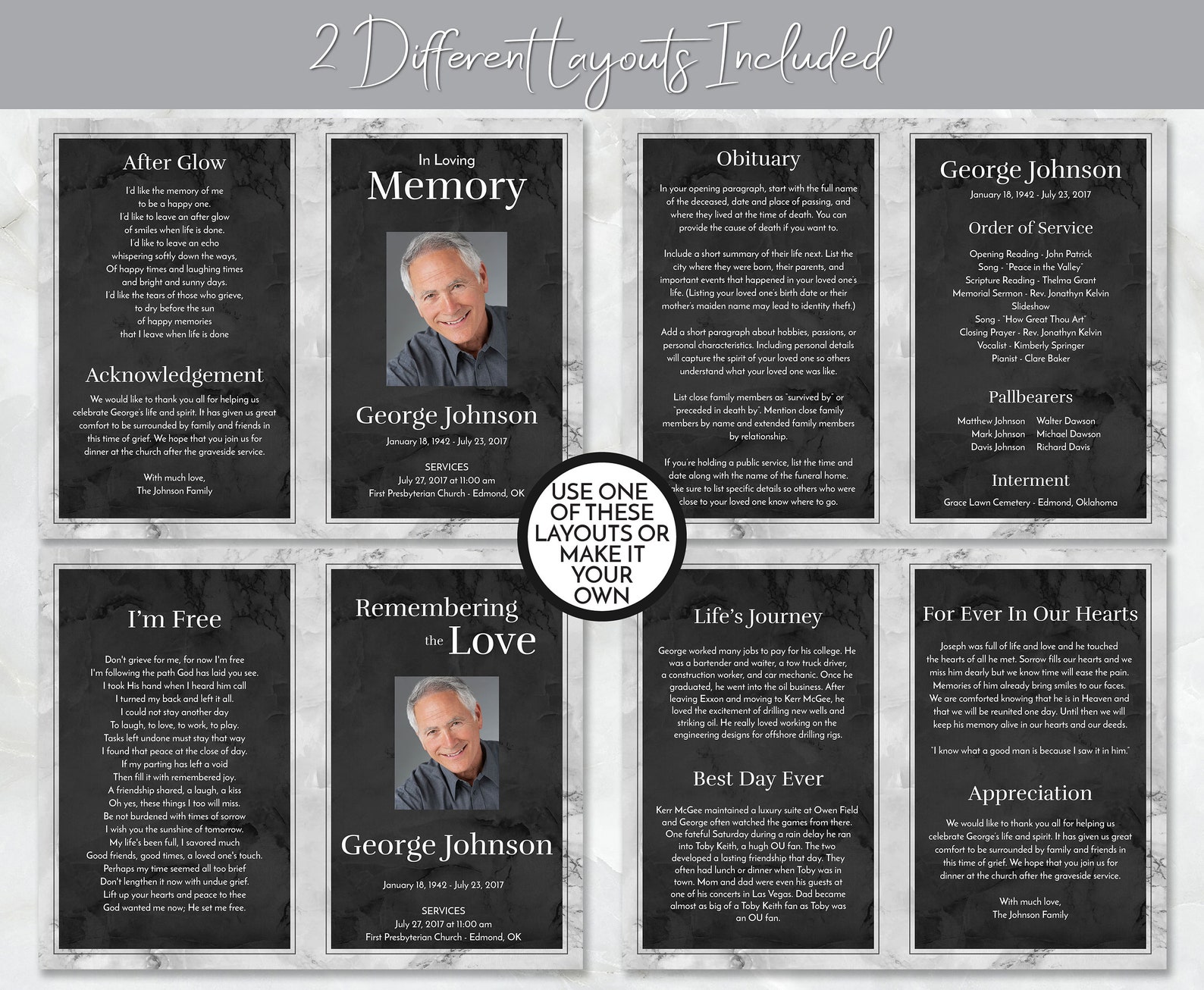 Black and Gray Marble Funeral Program, Obituary Template, Celebration ...