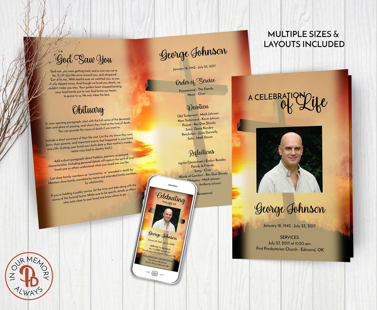 Sunset Cross Funeral Program Template Obituary/order of - Etsy