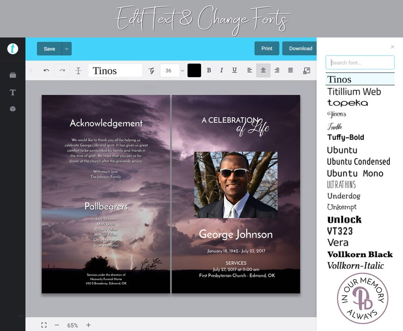Thunderstorm Funeral Program, Obituary Template, Celebration of Life ...