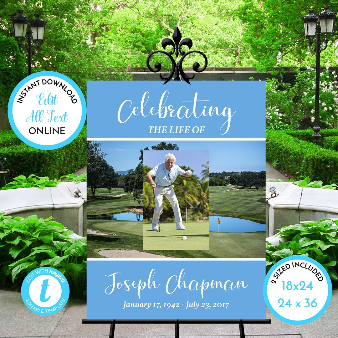 Golf Course Pond Funeral Welcome Sign, Celebrating the Life of Sign ...