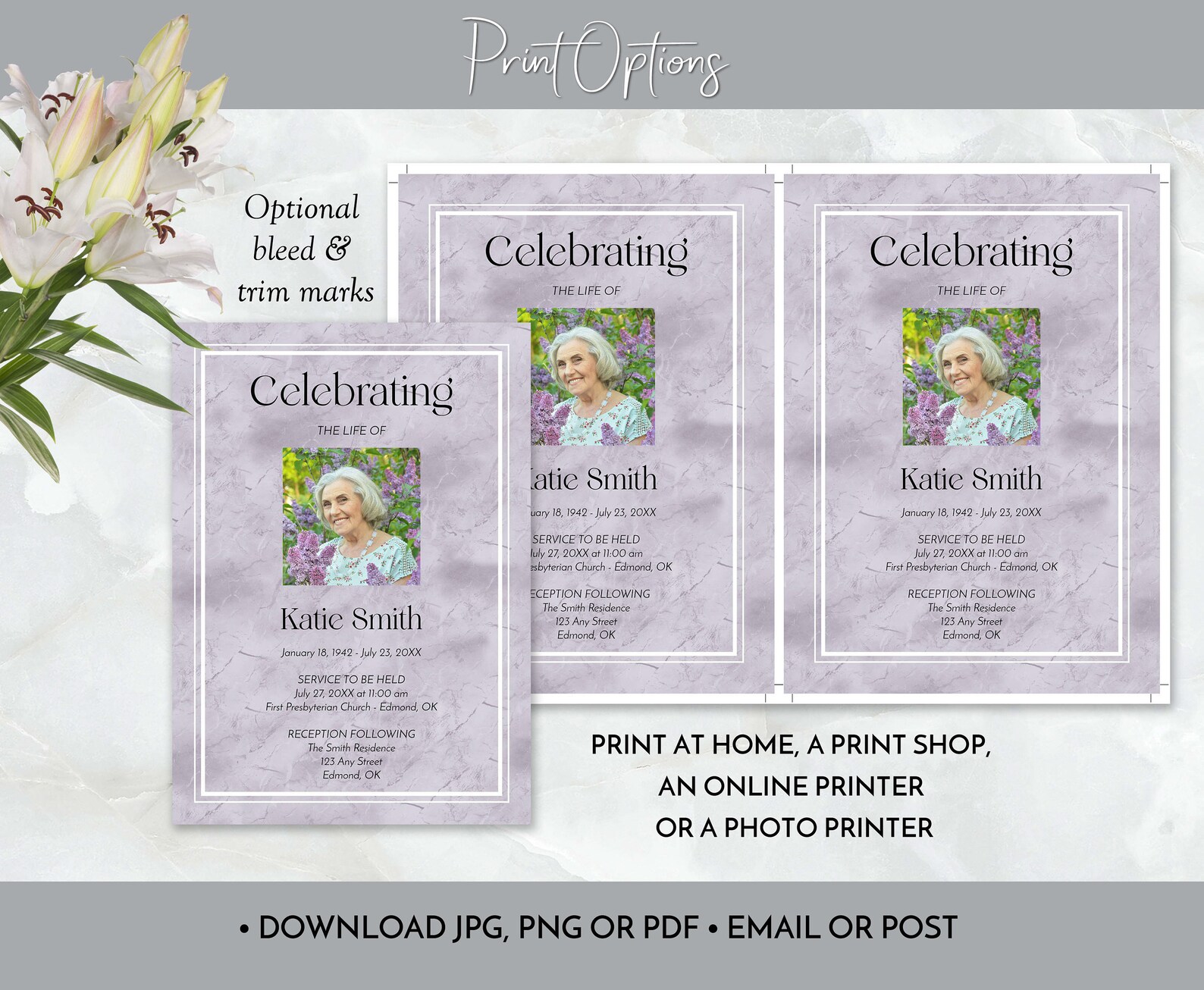 Lavender Marble Funeral Invitation Electronic Funeral - Etsy
