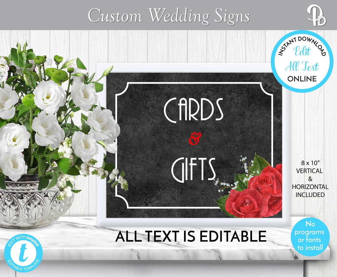 Art Deco Red Rose Wedding Custom Signs, Evergreen Custom Signs ...