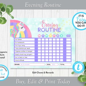 Pastel Unicorn Children's Daily Routine Charts, Morning Routine Chart ...