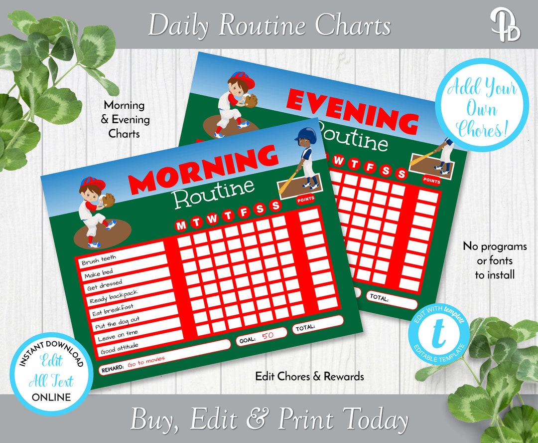 Baseball Children's Daily Routine Charts, Morning Routine Chart ...