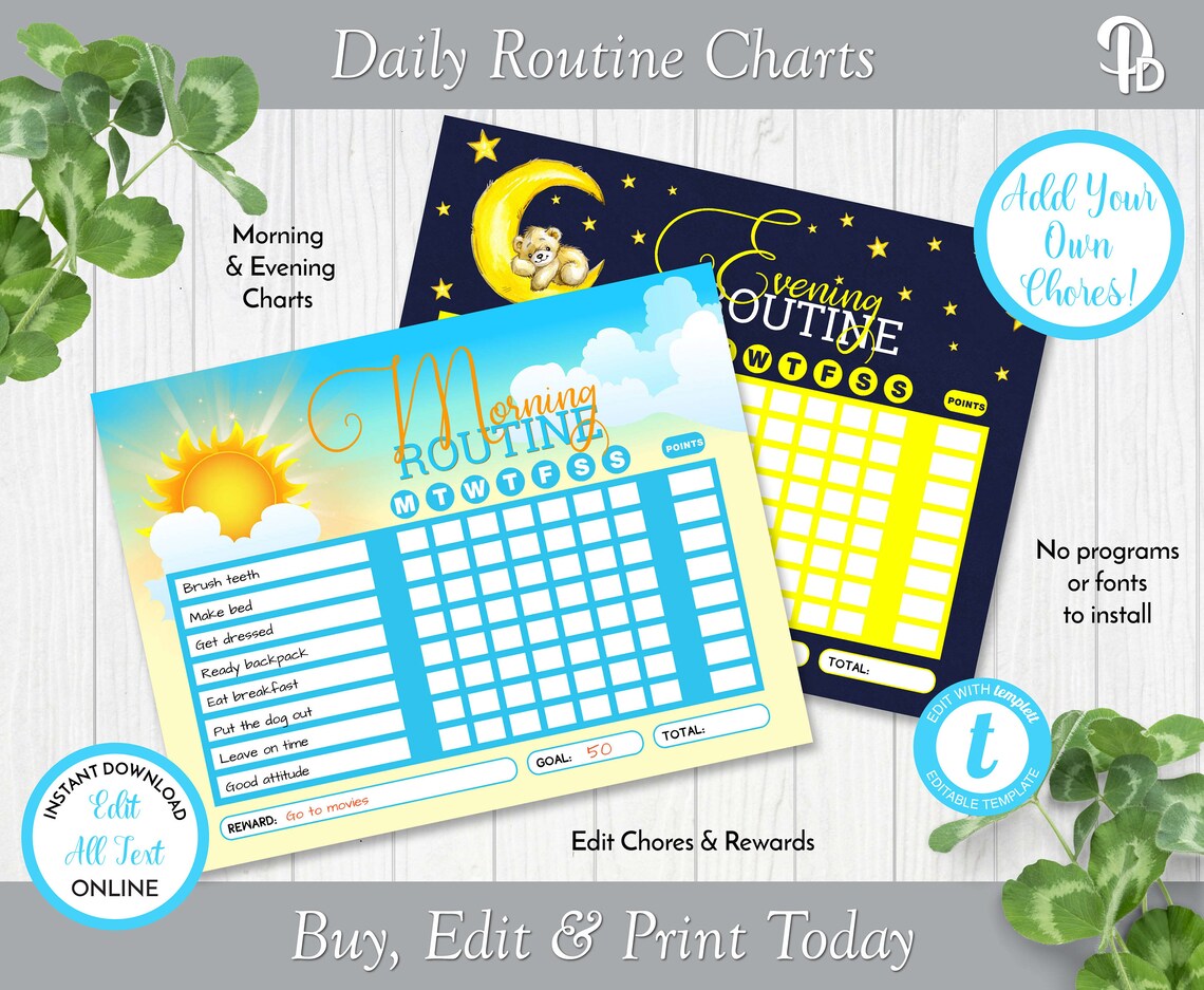 Sun Moon & Stars Children's Daily Routine Charts Morning - Etsy