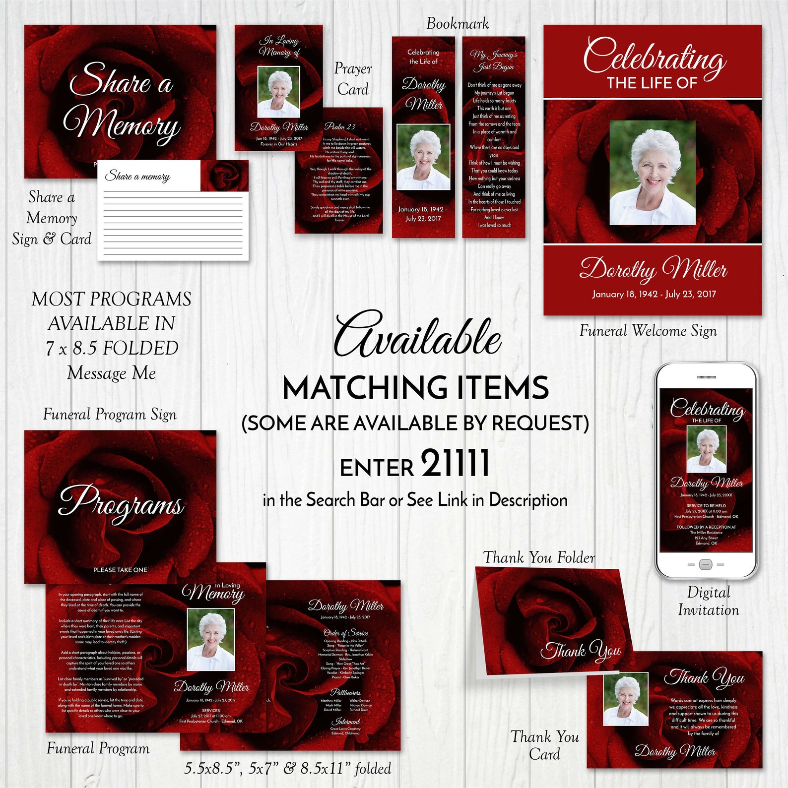 Deep Red Rose Funeral Program Template Obituary/order of - Etsy