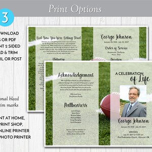 Football Fan Funeral Program Template Obituary/Order of | Etsy
