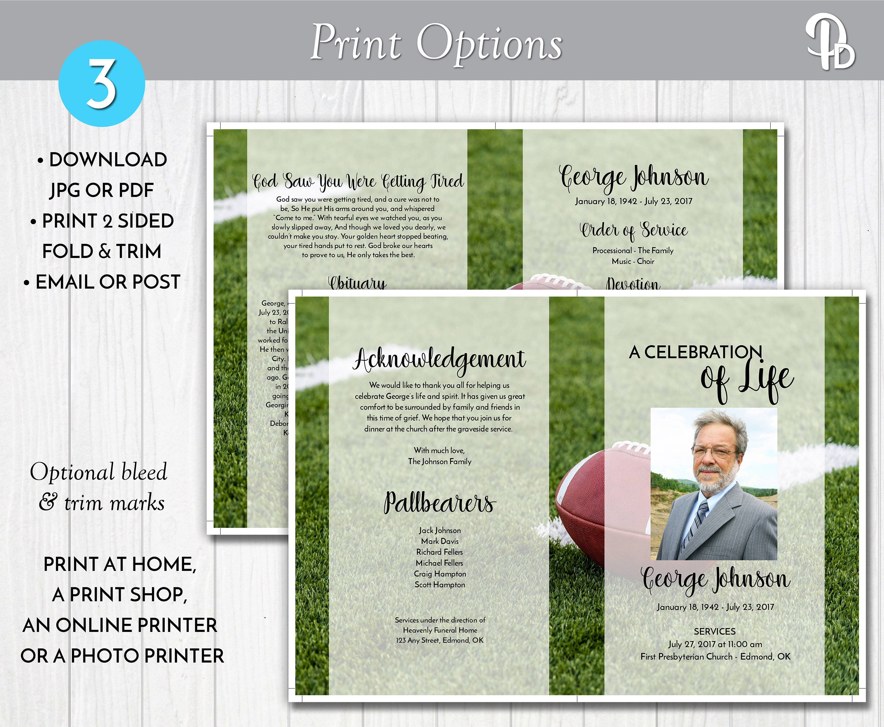 Football Fan Funeral Program Template Obituary/Order of | Etsy