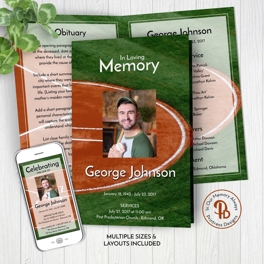 Baseball Fan Funeral Program Template, Obituary/order of Service ...