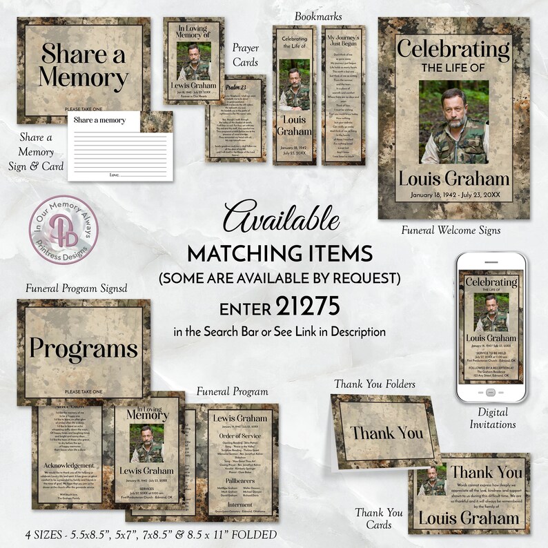 Camouflage Funeral Program Template, Memorial Service Bulletin for ...
