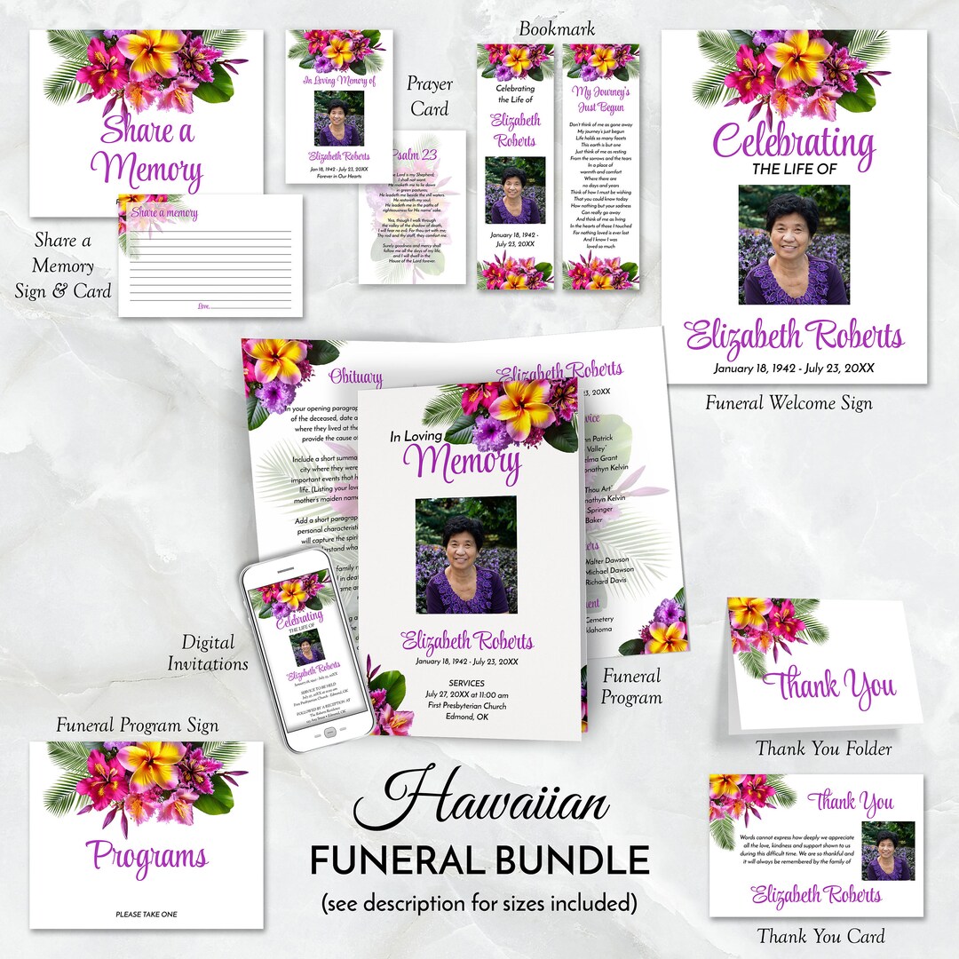 Hawaiian Tropical Funeral Program Bundle, Bookmarks, Prayer Cards ...