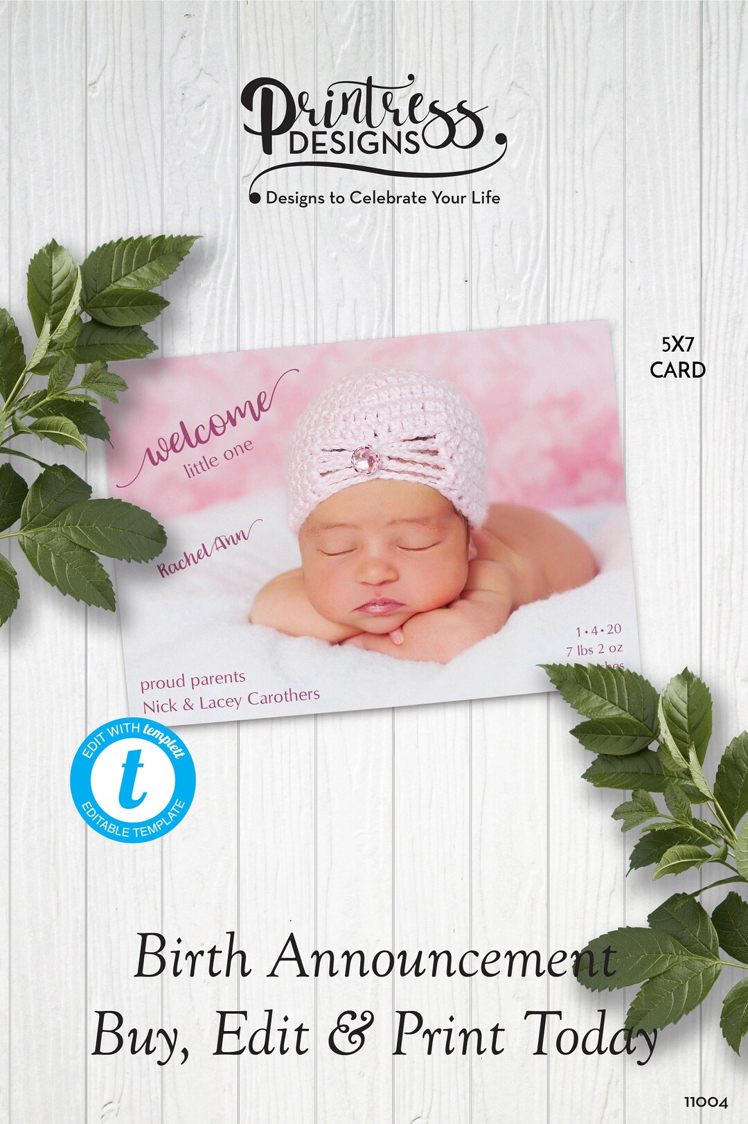 Welcome Baby Photo Birth Announcement Template, Newborn Announcement ...