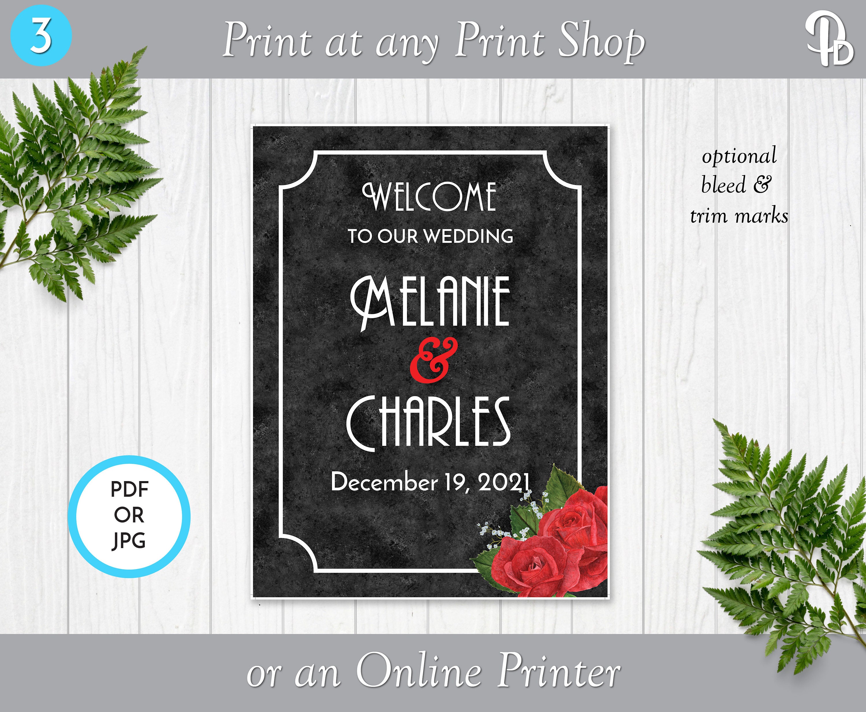Art Deco Red Rose Wedding Welcome Sign Winter Wedding Sign | Etsy