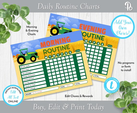 Tractor Children's Daily Routine Charts Morning Routine | Etsy