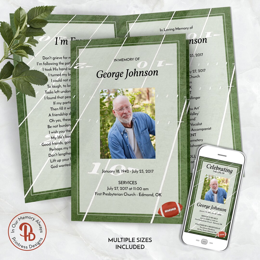 Football Funeral Program Template, Celebration of Life Memorial Service ...